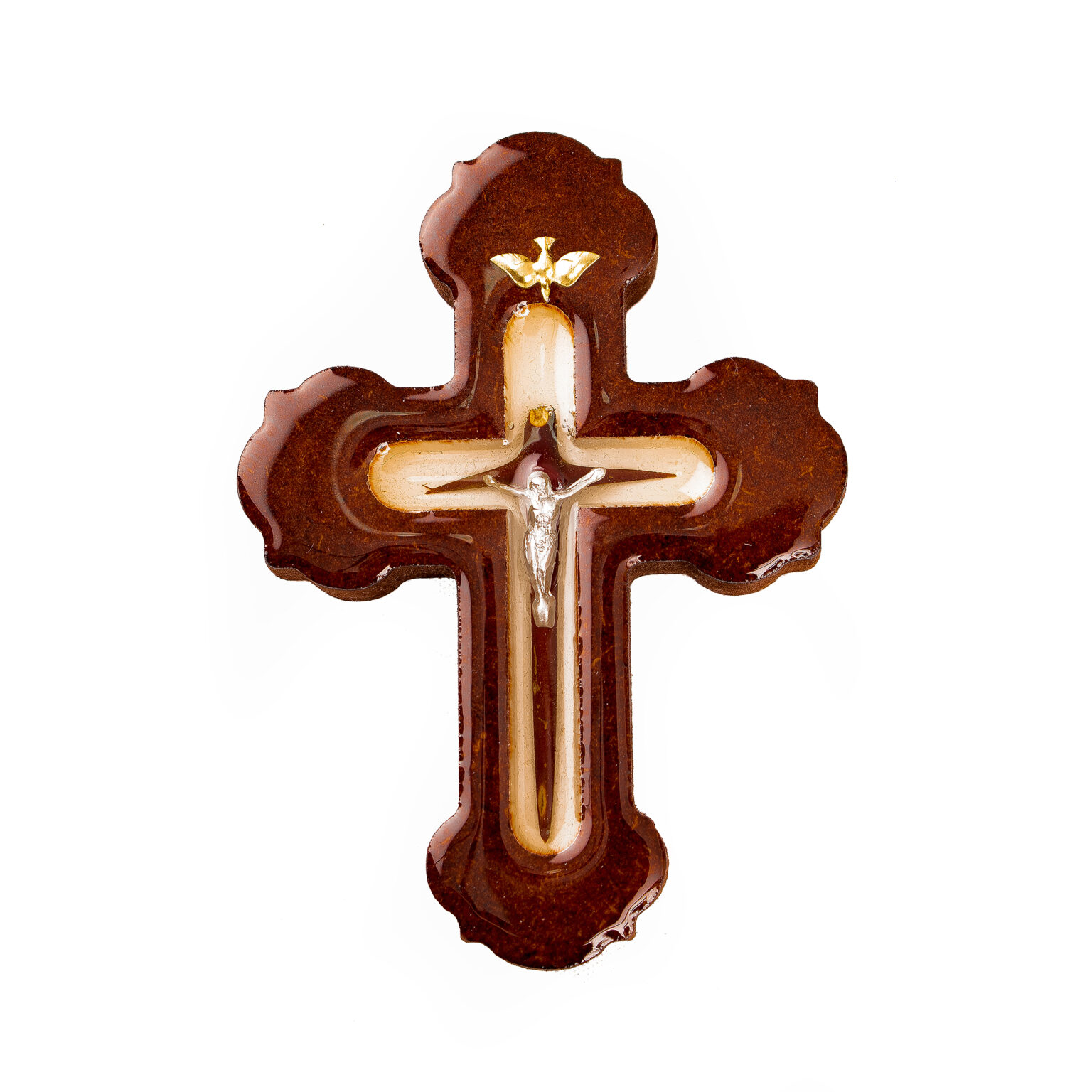 45 Cruz con base y espina color café claro «10 cm» – San Rafael Arcángel